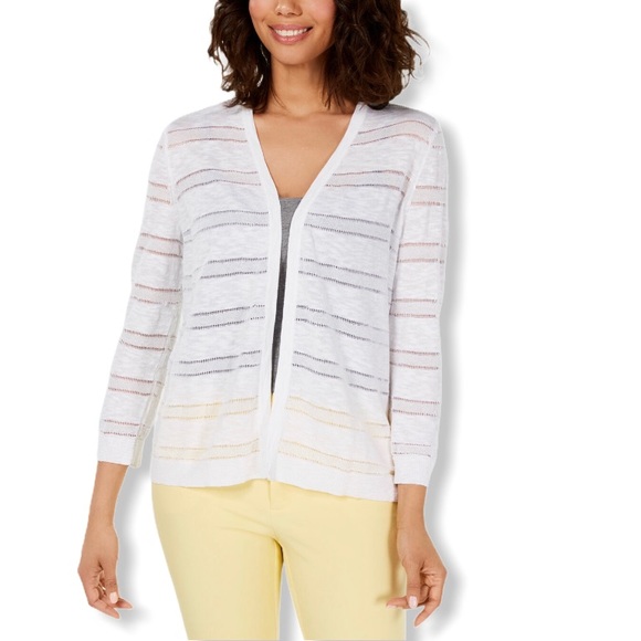 Charter Club | Sweaters | Charter Club Pointellestriped Cardigan | Poshmark